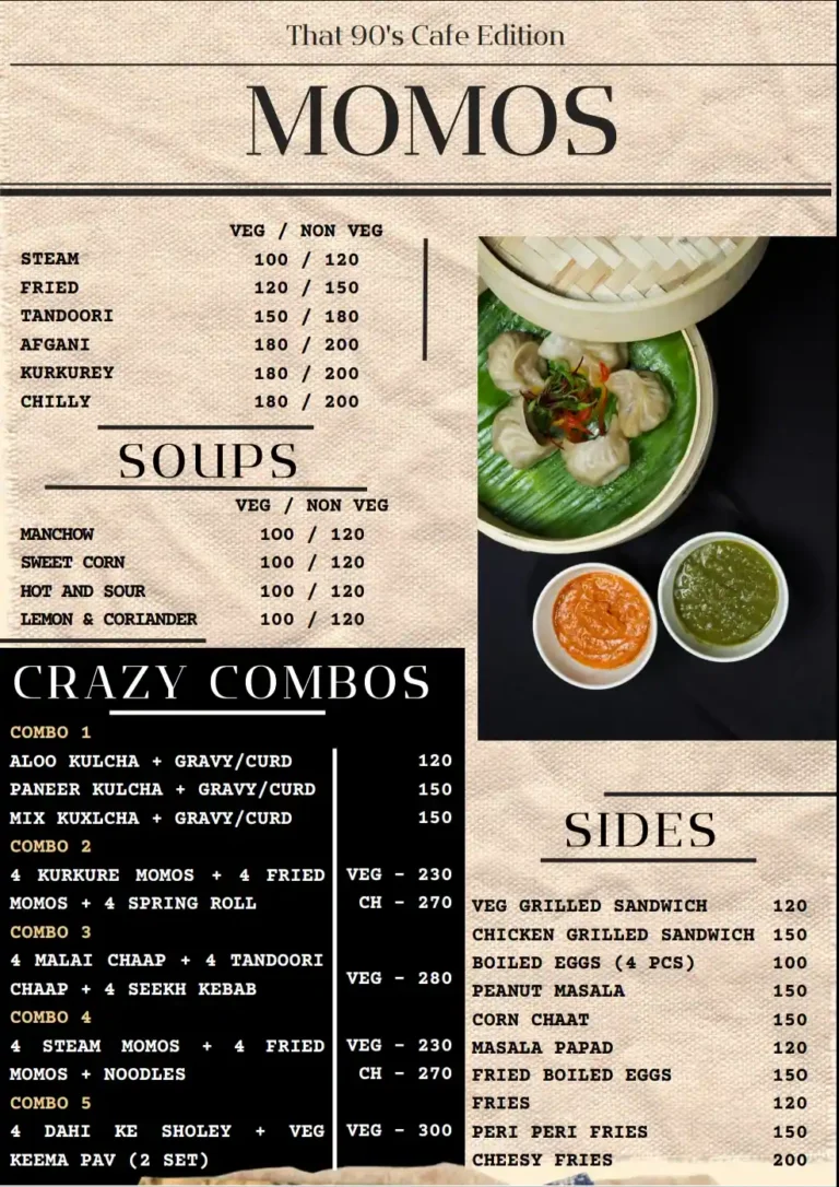 Menu - That 90's Cafe